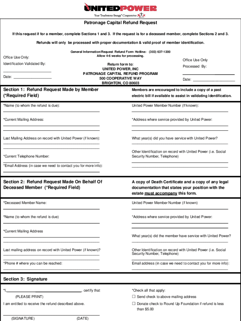 Fillable Online PATRONAGE CAPITAL REFUND REQUEST APPLICATION Fax Email ...