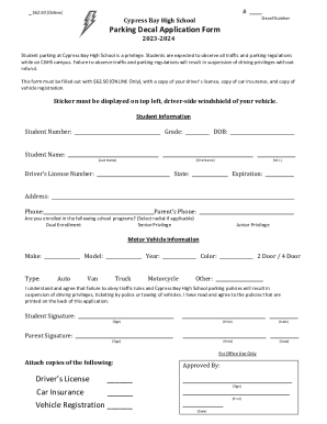 Fillable Online Parking Decal Application Form Fax Email Print - pdfFiller