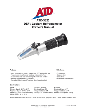 Fillable Online ATD-3325 DEF / Coolant Refractometer Owner's Manual Fax Email Print - pdfFiller