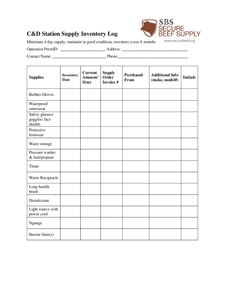 Fillable Online C&D Station Supply Inventory Log Fax Email Print ...