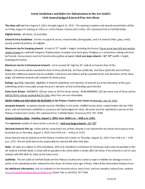 Fillable Online Artist Guidelines and Rules for Submissions to the ...