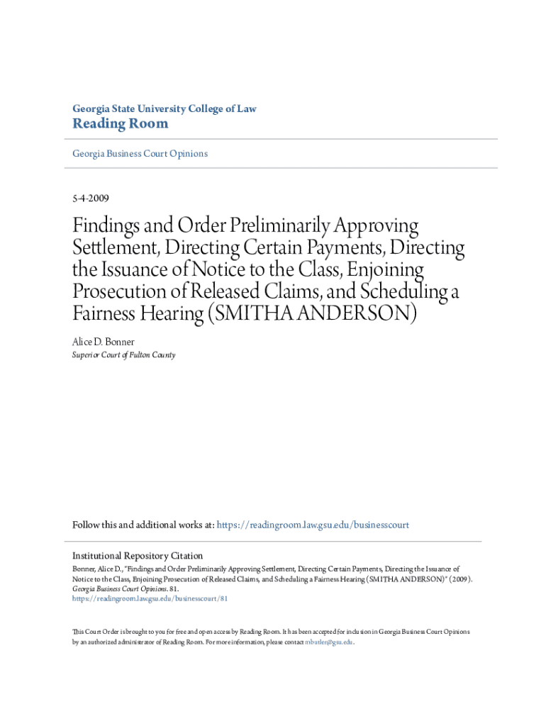 Fillable Online Findings and Order Preliminarily Approving Settlement, Directing Certain ...