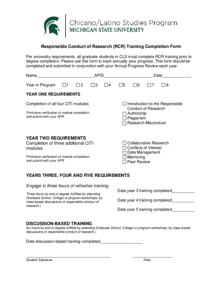Fillable Online clstudies msu CLS RCR Tracking form.pdf Fax Email Print ...