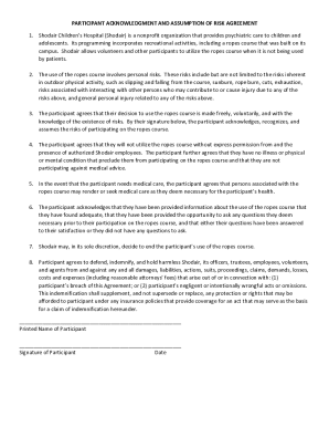Fillable Online participant acknowledgment and assumption of risk ...
