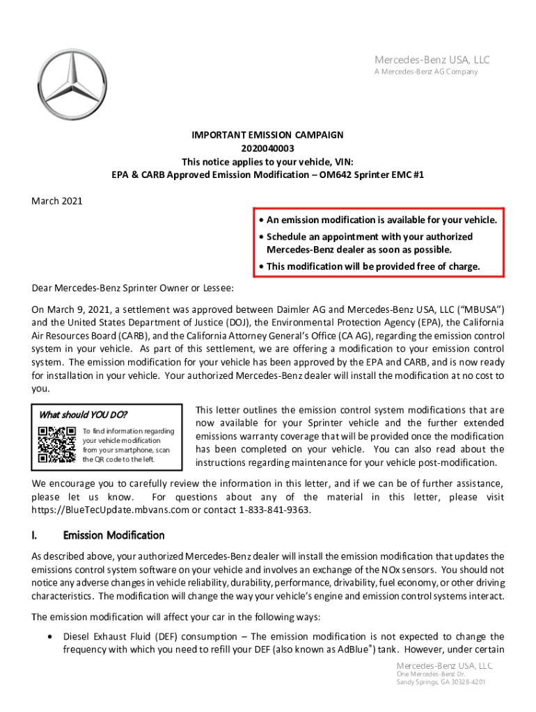 Fillable Online Daimler AG and Mercedes-Benz USA, LLC Clean Air Act ...