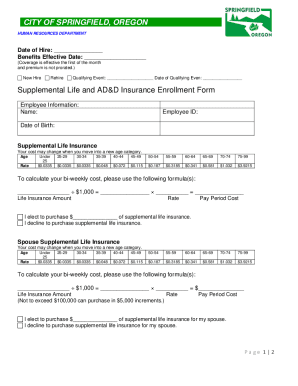 Fillable Online Supplemental Life and AD&D Insurance Enrollment Form ...