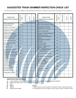 Fillable Online Trash Skimmer Maintenance and Inspection Checklist Fax ...