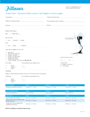 Fillable Online Order form - Dynamic Walk Custom Calf Height or Foot ...