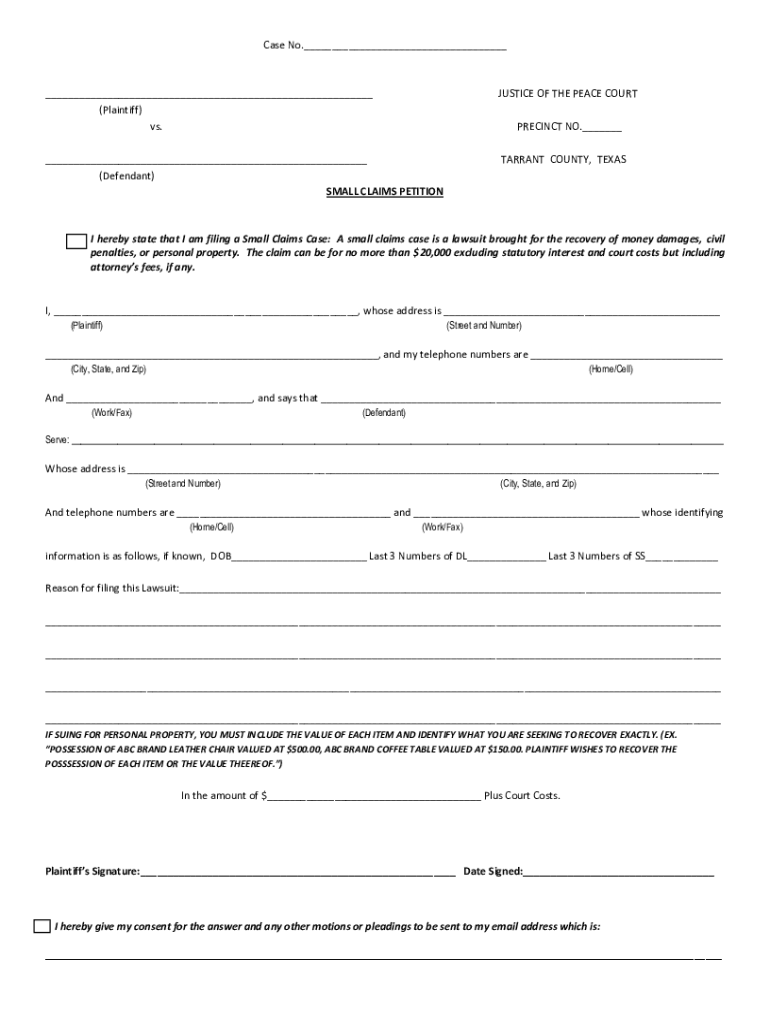 Fillable Online SMALL CLAIMS PETITION Fax Email Print - pdfFiller