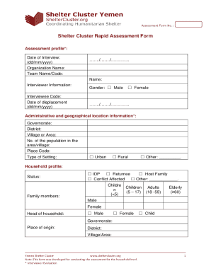 Fillable Online Shelter Cluster Rapid Needs Assessment Form Fax Email Print - pdfFiller