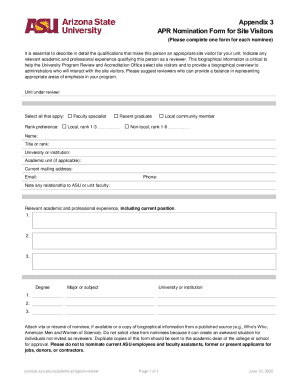 Fillable Online provost asu Appendix 3 APR Nomination Form for Site ...