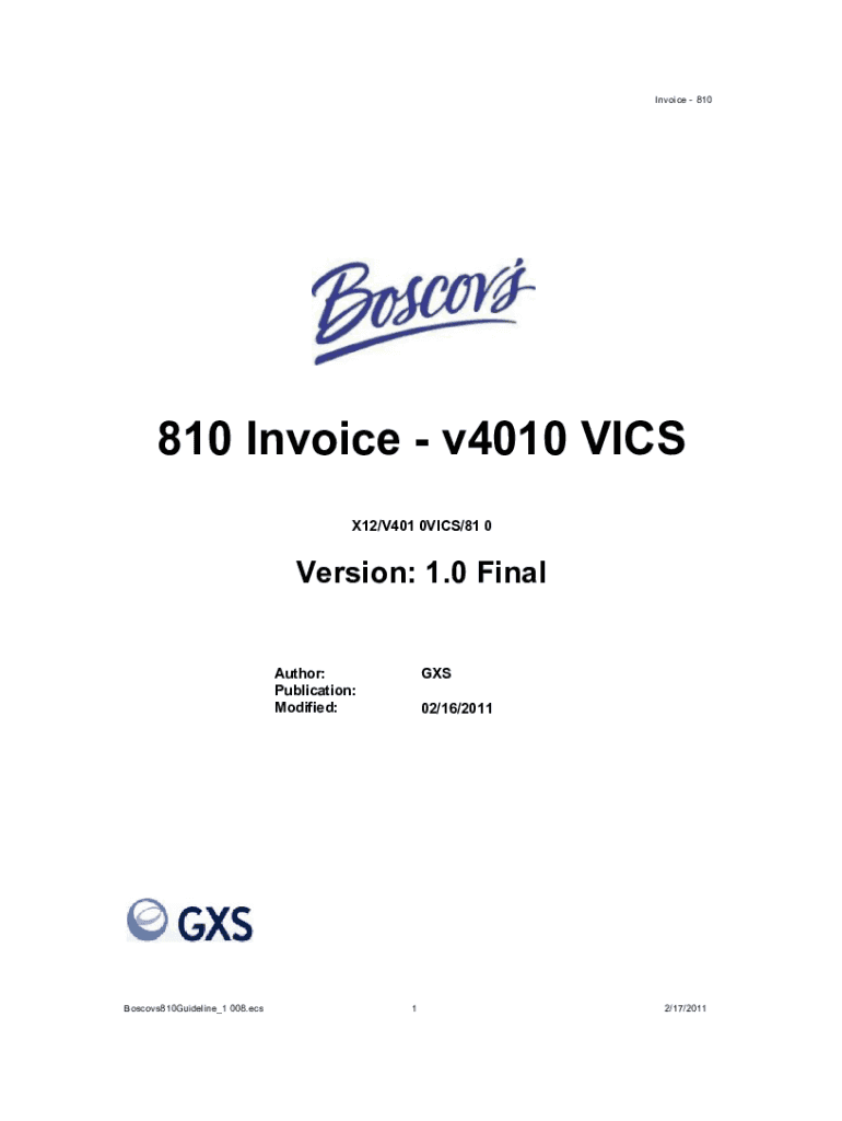 Fillable Online 810 Invoice - v4010 VICS Fax Email Print - pdfFiller