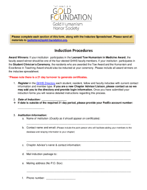 Fillable Online GHHS Induction Form Fax Email Print - pdfFiller