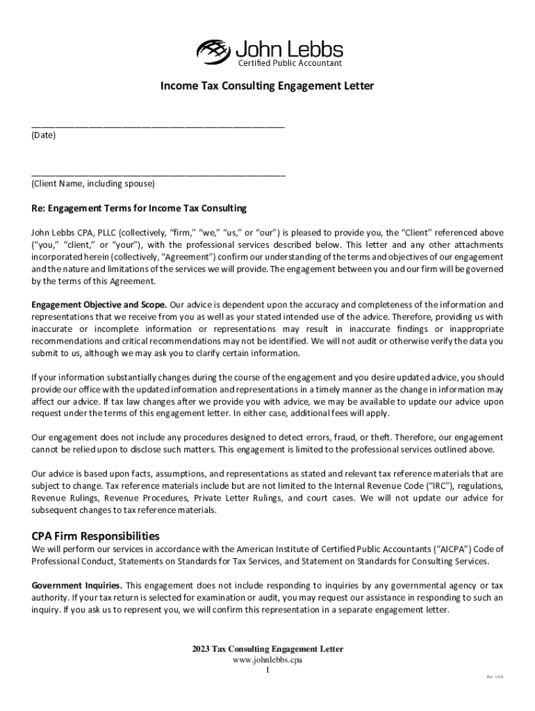 Fillable Online Income Tax Consulting Engagement Letter CPA Firm ...