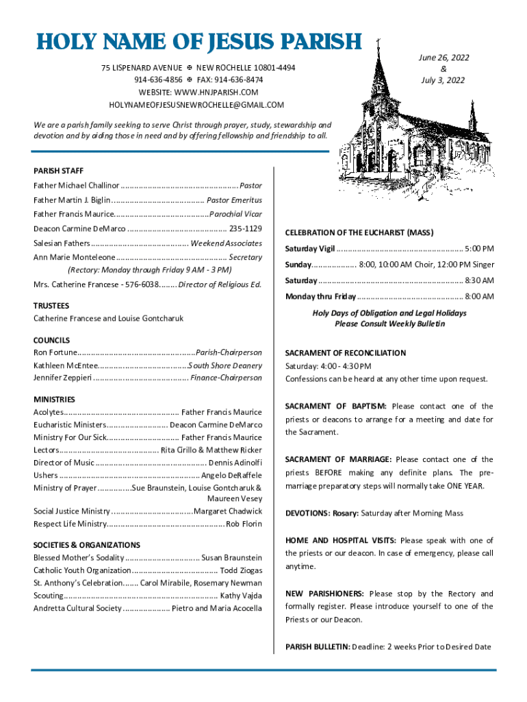 Fillable Online sponsors bonventure About - Holy Name of Jesus - New ...