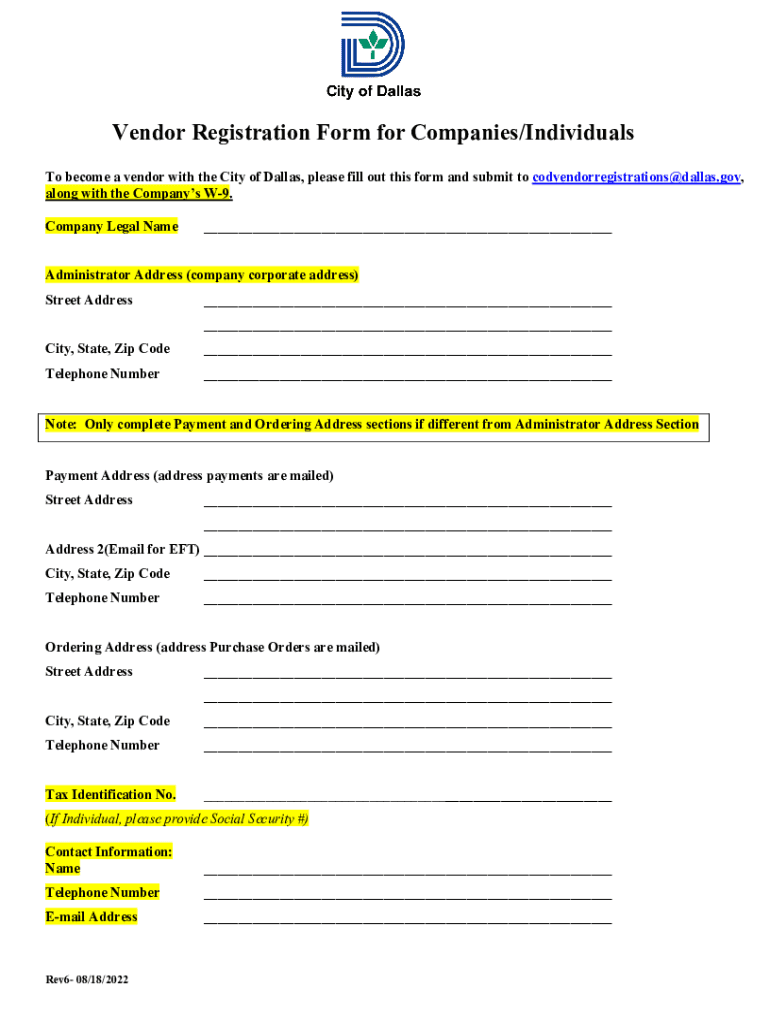 Fillable Online Vendor Registration Form for Companies/Individuals Fax ...