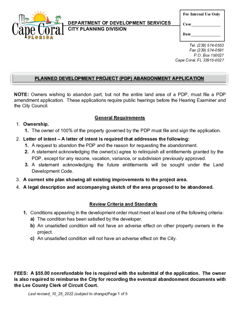 Fillable Online Planned Development Project (PDP) Abandonment ...
