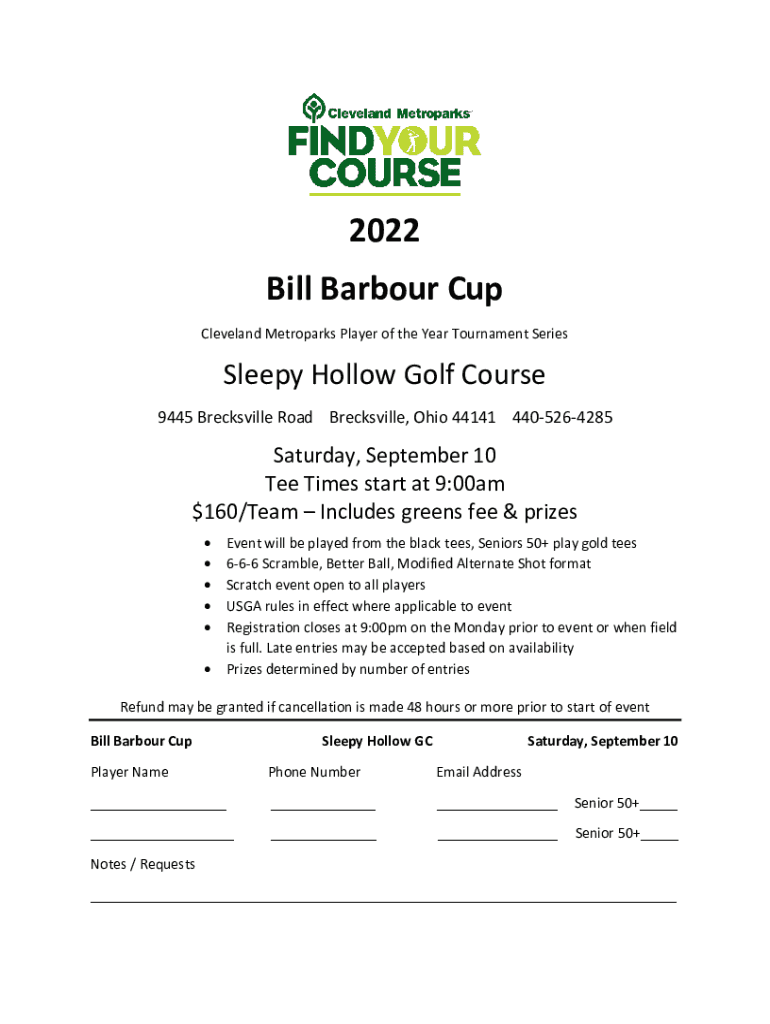 Fillable Online Bill Barbour CupCleveland Metroparks Fax Email Print ...