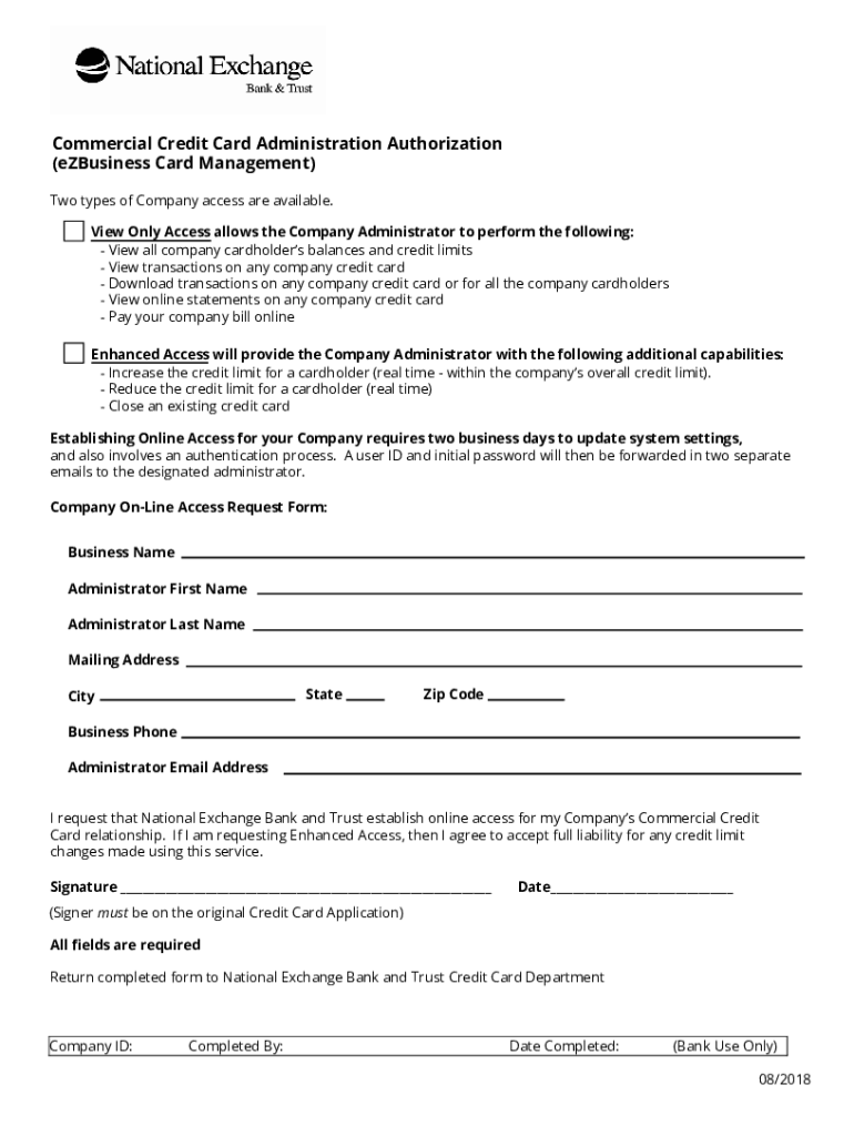 Fillable Online Commercial Credit Card Administration Authorization ...