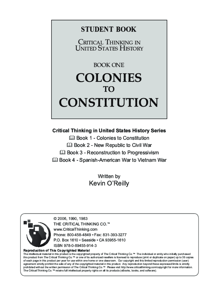 Fillable Online Colonies to Constitution: Critical Thinking in U.S ...