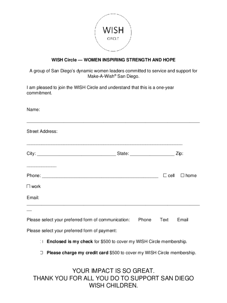 Fillable Online Wish Societies - Make-A-Wish San Diego Fax Email Print ...