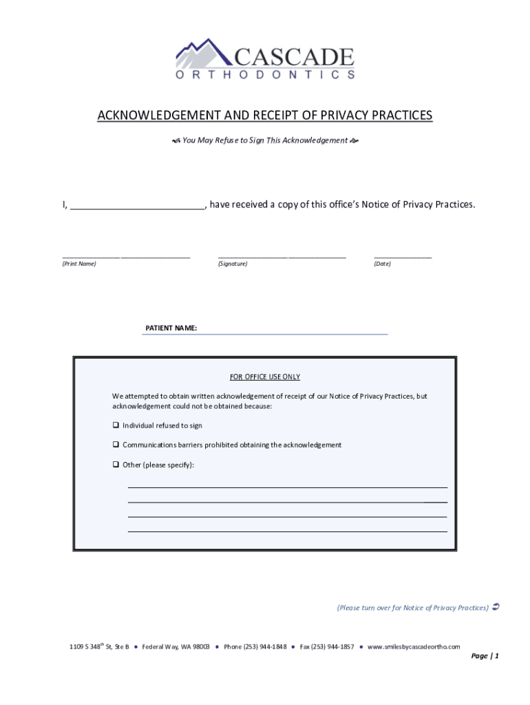 Fillable Online Notice of Privacy Acknowledgement Fax Email Print ...