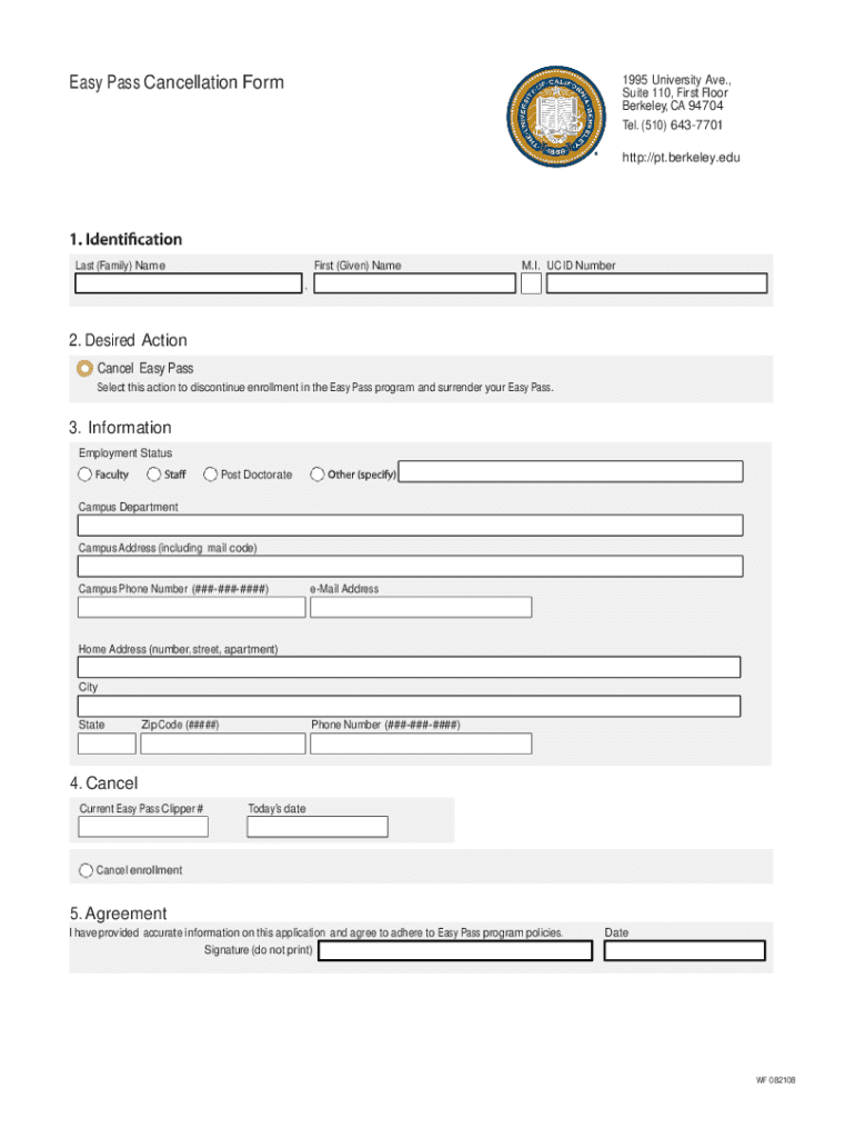 Fillable Online pt berkeley Easy Pass Release Form Fax Email Print ...