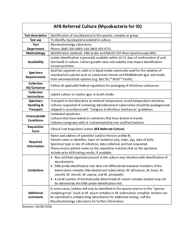 Fillable Online Acid-Fast Bacillus (AFB) Culture and AFB Stain Fax ...