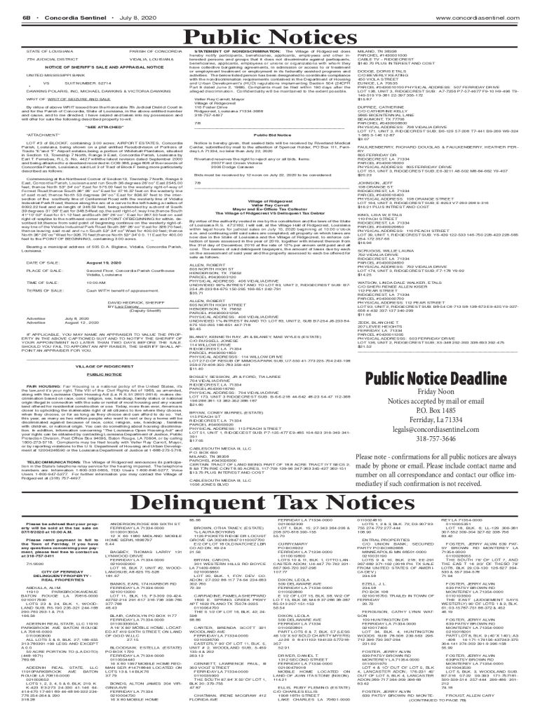 Fillable Online Public Notices Delinquent Tax Notices Fax Email Print ...