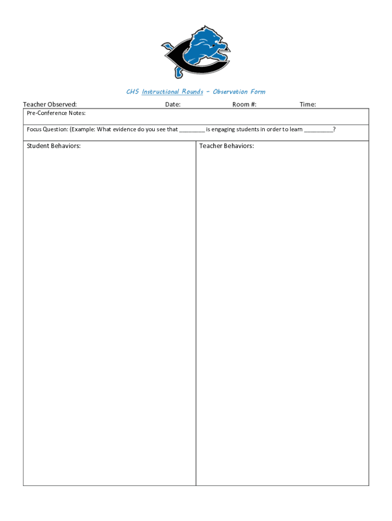 Fillable Online Instructional Rounds (IR) Observation of Practice ...