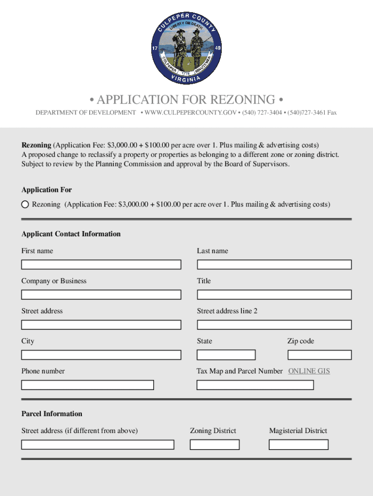 Fillable Online Rezoning/Use PermitsCulpeper County Virginia Fax Email Print - pdfFiller