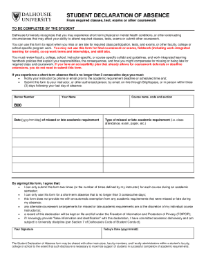 Fillable Online Student Declaration of Absence Form. Student Declaration of Absence Form Fax ...