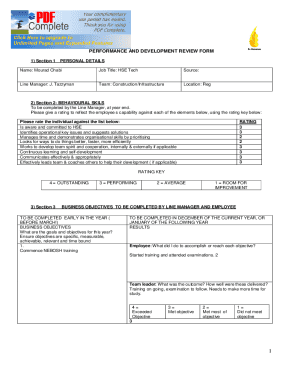 Fillable Online PERFORMANCE AND DEVELOPMENT REVIEW FORM Fax Email Print ...