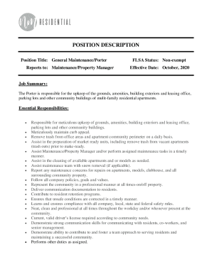 Fillable Online Porter job description template Fax Email Print - pdfFiller