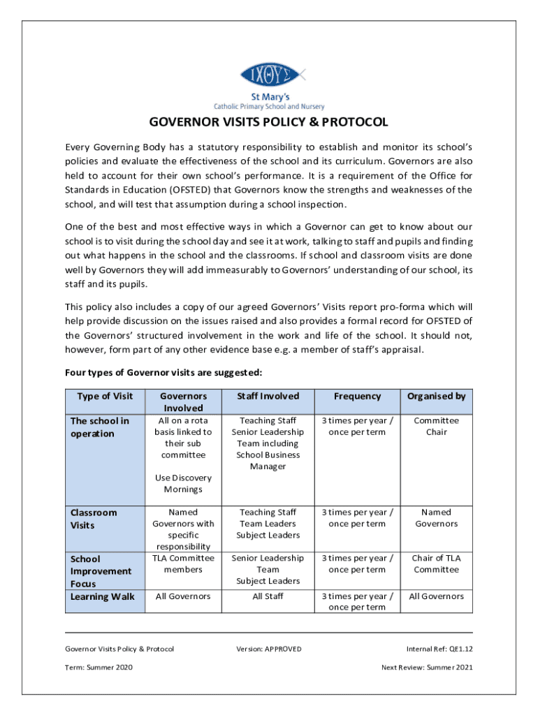 Fillable Online stmaryscrewe co Governor visits model forms Fax Email ...