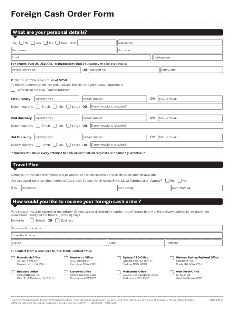 Fillable Online Foreign Cash Order Form Fax Email Print - pdfFiller