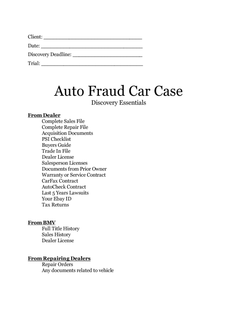 Fillable Online Important Documents to Support Your Claim of Auto Fraud ...