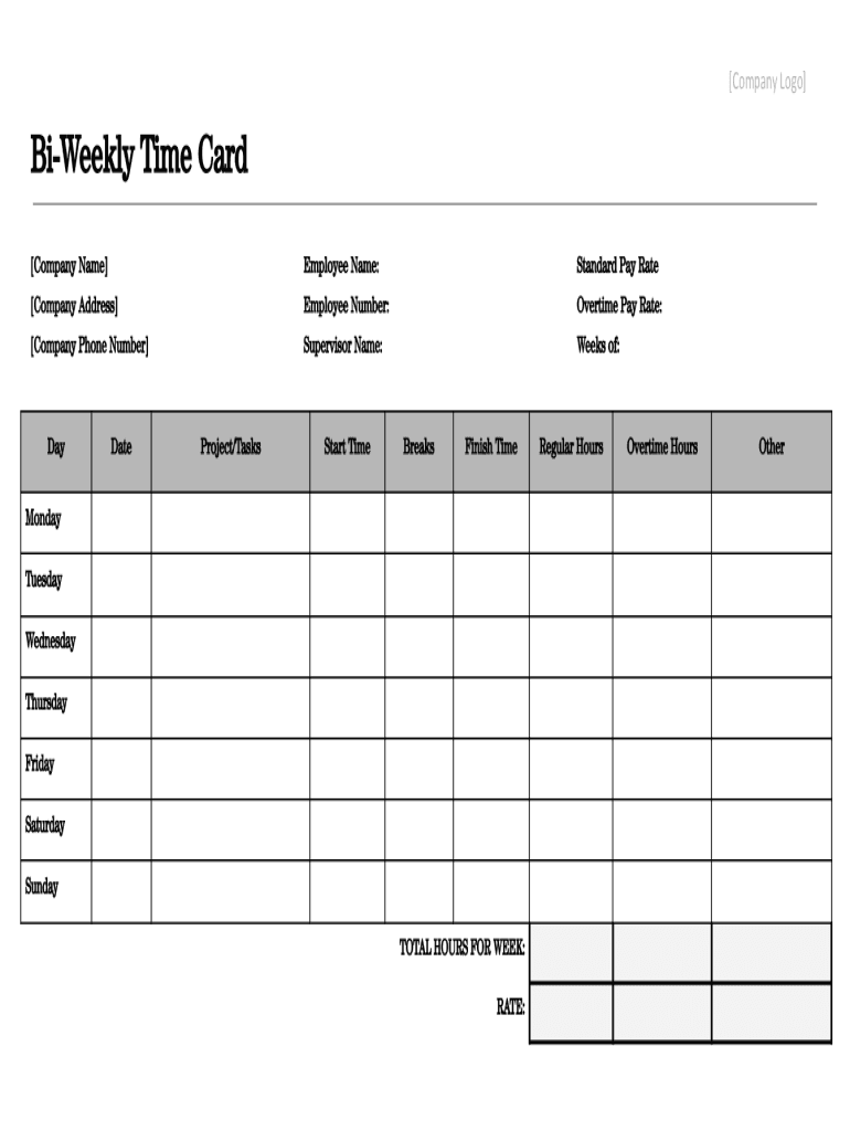 Fillable Online Bi-Weekly Time Card Template.docx Fax Email Print ...