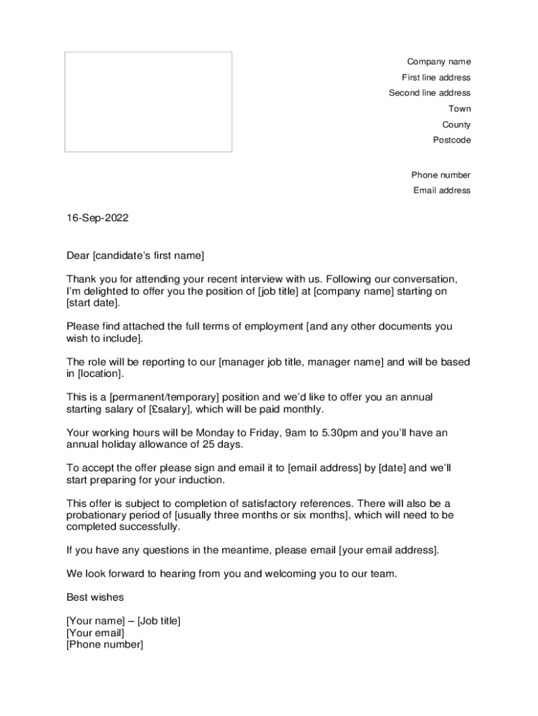Fillable Online Example job offer template Fax Email Print - pdfFiller