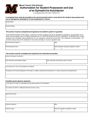 Fillable Online nurse epi pen form Fax Email Print - pdfFiller