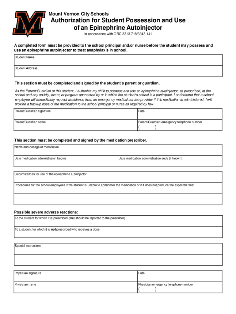 Fillable Online nurse epi pen form Fax Email Print - pdfFiller