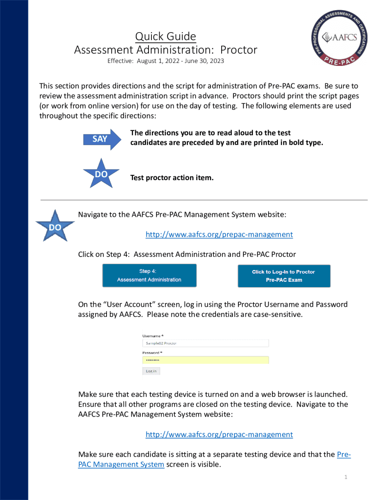 Fillable Online Quick Guide Assessment Administration: Proctor Fax ...