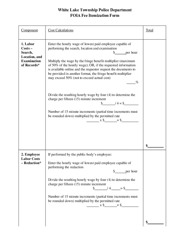 Fillable Online White Lake Township Police Department FOIA Fee ...