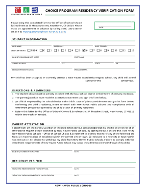 Fillable Online CHOICE PROGRAM RESIDENCY VERIFICATION FORM Fax Email ...