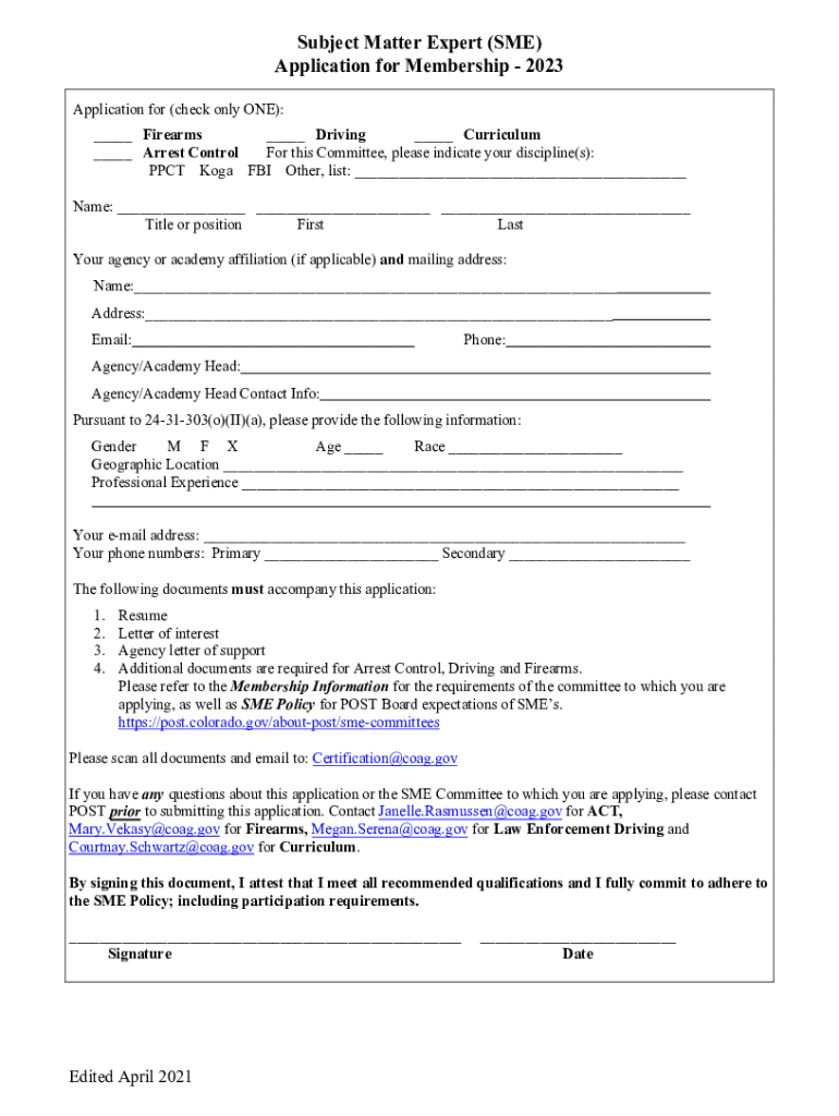 Fillable Online subject matter expert application for curriculum ...