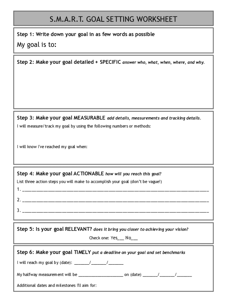 Fillable Online SMART Goal Setting Guide Sheet Fax Email Print - pdfFiller