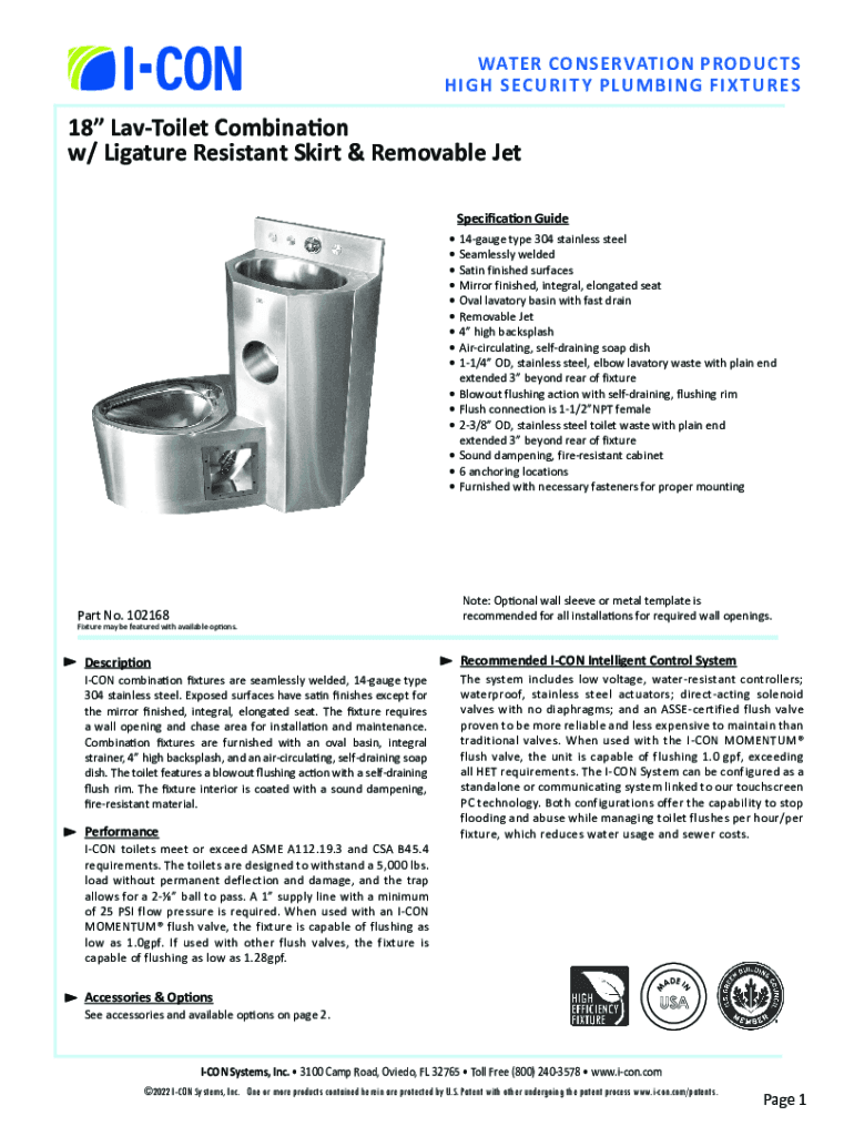Fillable Online 18 Lav-Toilet Combination w/ Ligature Resistant Skirt & ... Fax Email Print ...