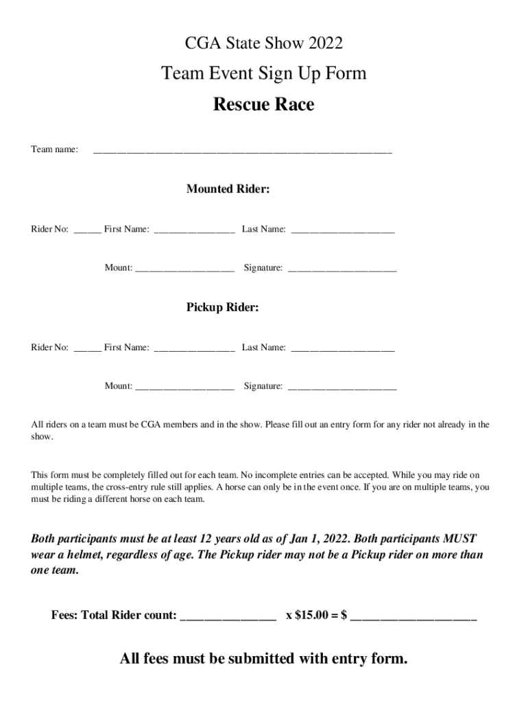 Fillable Online Team Event Sign Up Form Rescue Race Fax Email Print ...