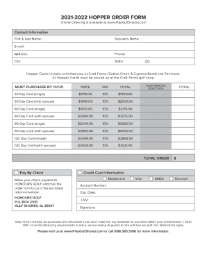 Fillable Online 2021-2022 HOPPER ORDER FORM Fax Email Print - pdfFiller