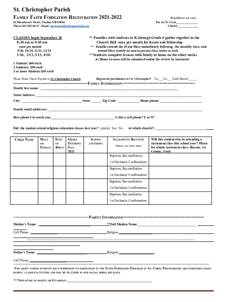 Fillable Online Registration Form - St. Christopher Catholic Church Fax ...